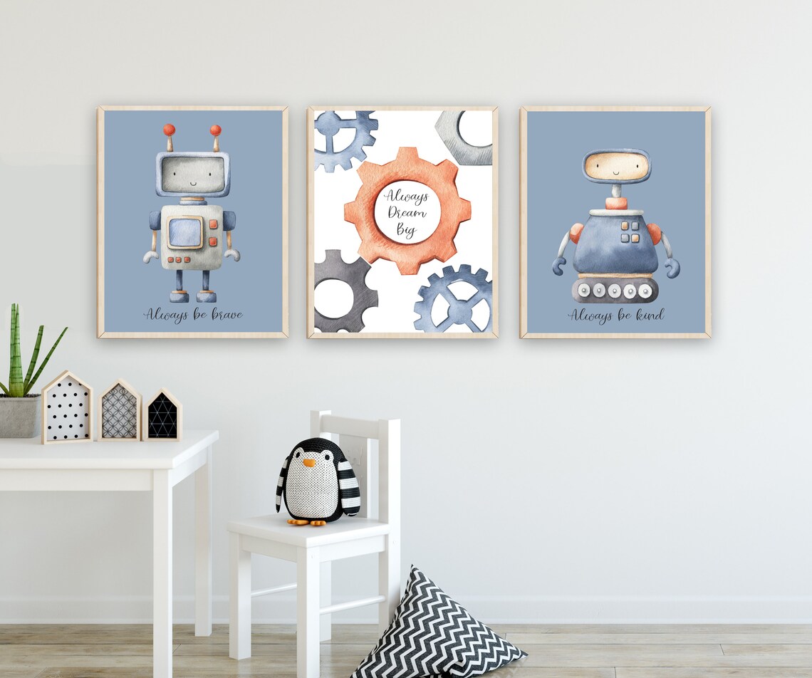 Robot Wall Art - Printable Wall Art- Robot Wall Decor - Blue Nursery ...