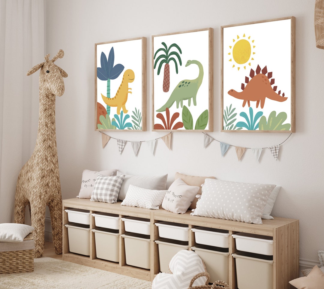 Set of 3 Dinosaur Prints - Dinosaur Boys Room Decor - Toddler Boys Room ...