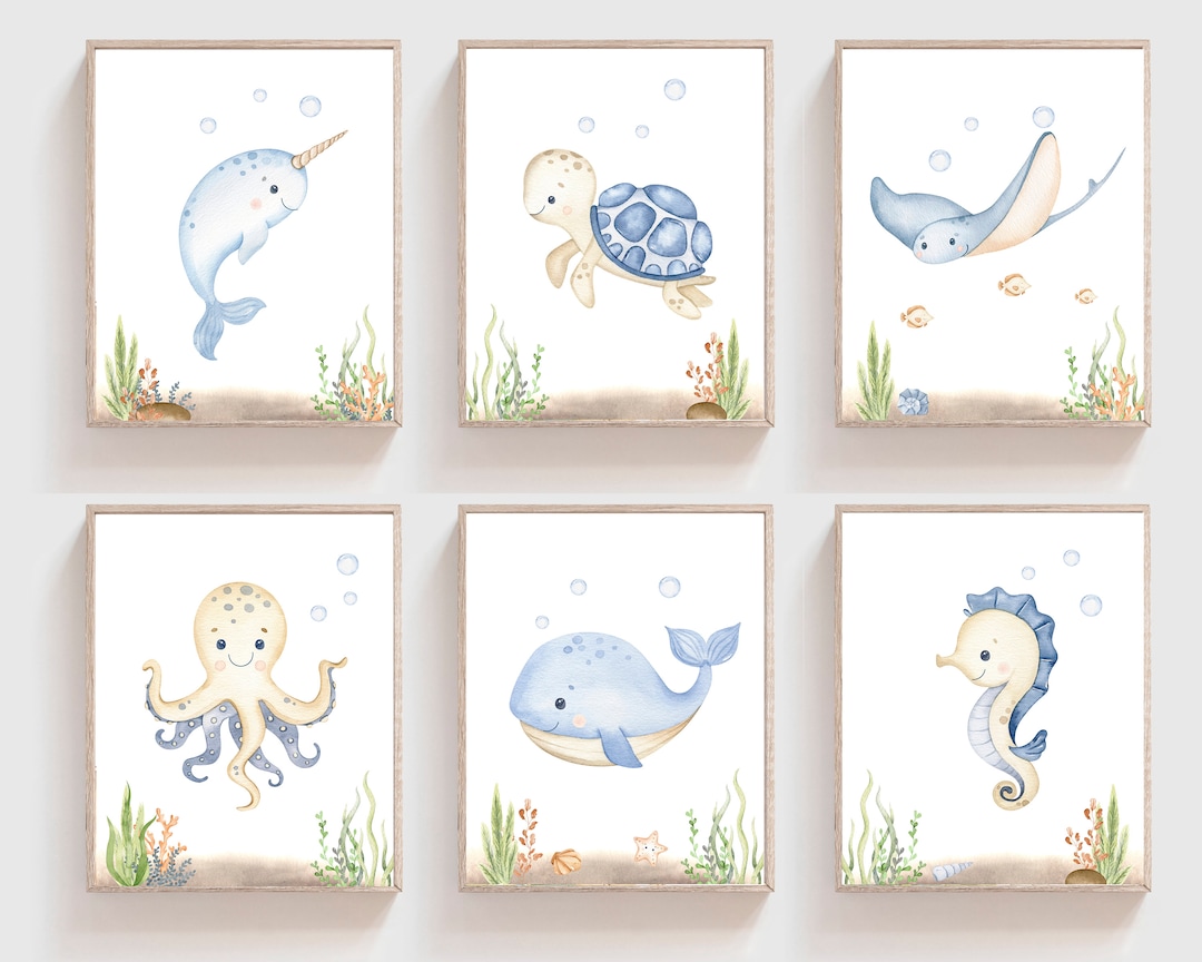Under the Sea Nursery Prints, Nautical Ocean Animal Posters, Boy ...