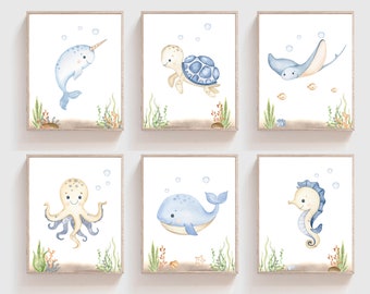 Under the Sea Nursery Prints, Nautical Ocean Animal Posters, Boy ...