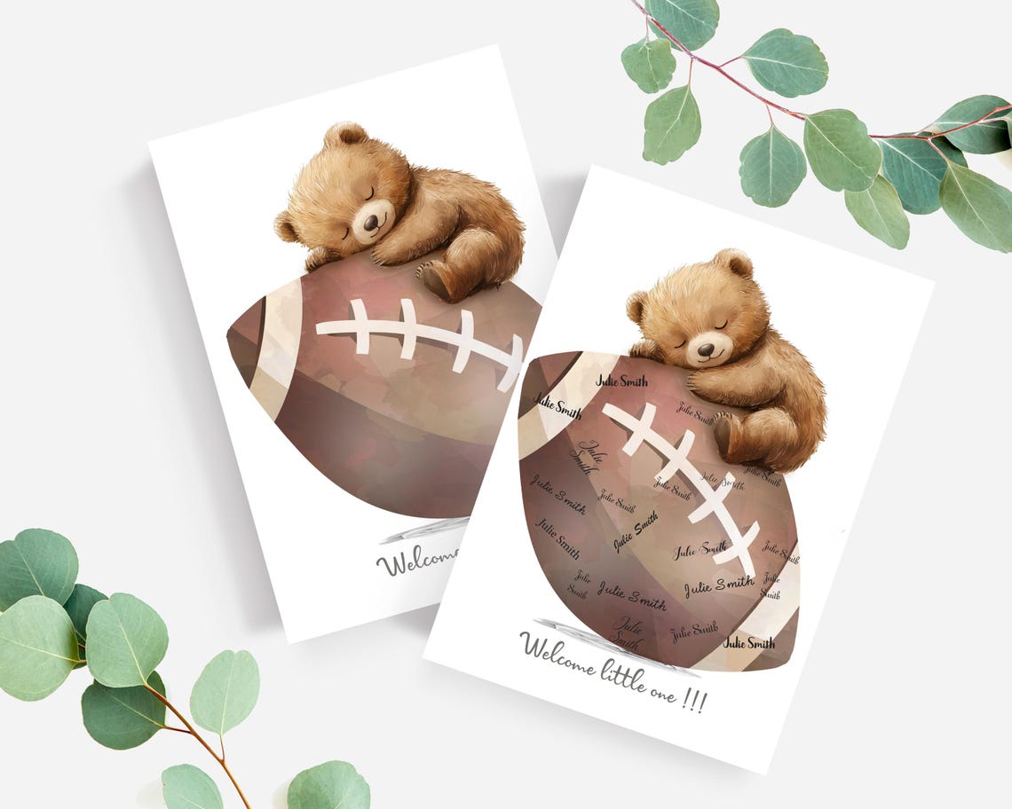 Teddy Bear Guest Book - Football Baby Shower - Football Guestbook ...