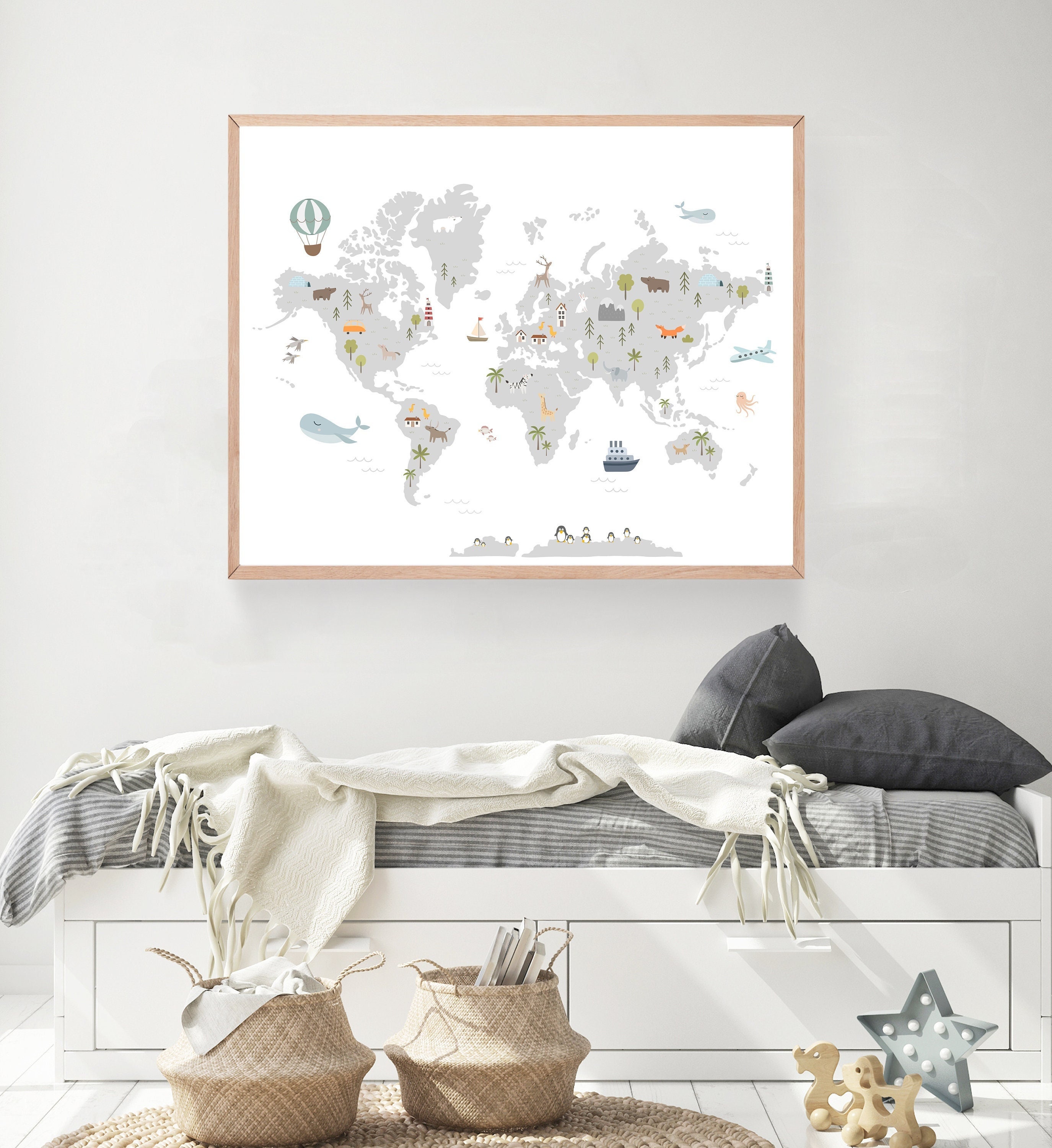 Nursery World Map Print Kids World Map Art Printable World - Etsy