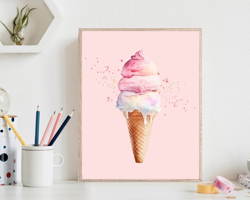Pink Ice Cream Wall Art Girl Nursery Print Ice Cream Decor - Etsy