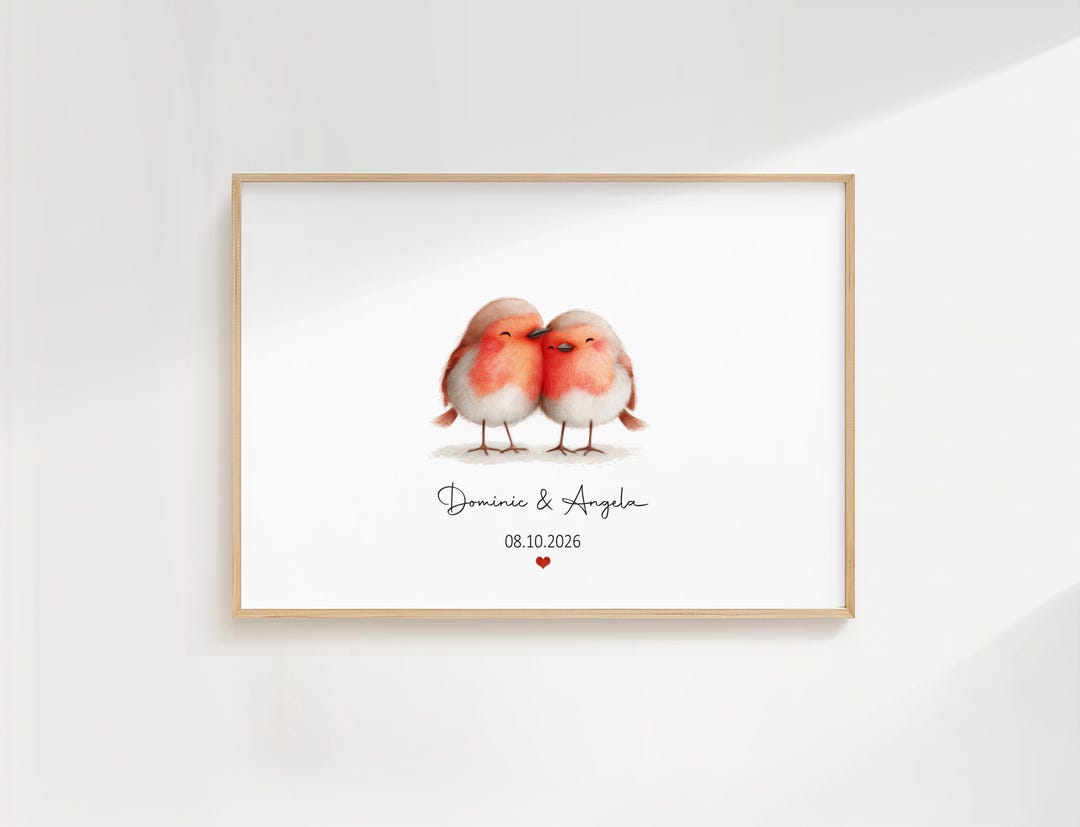 Personalized Love Birds Wall Art, Custom Couple Name Print, Anniversary ...