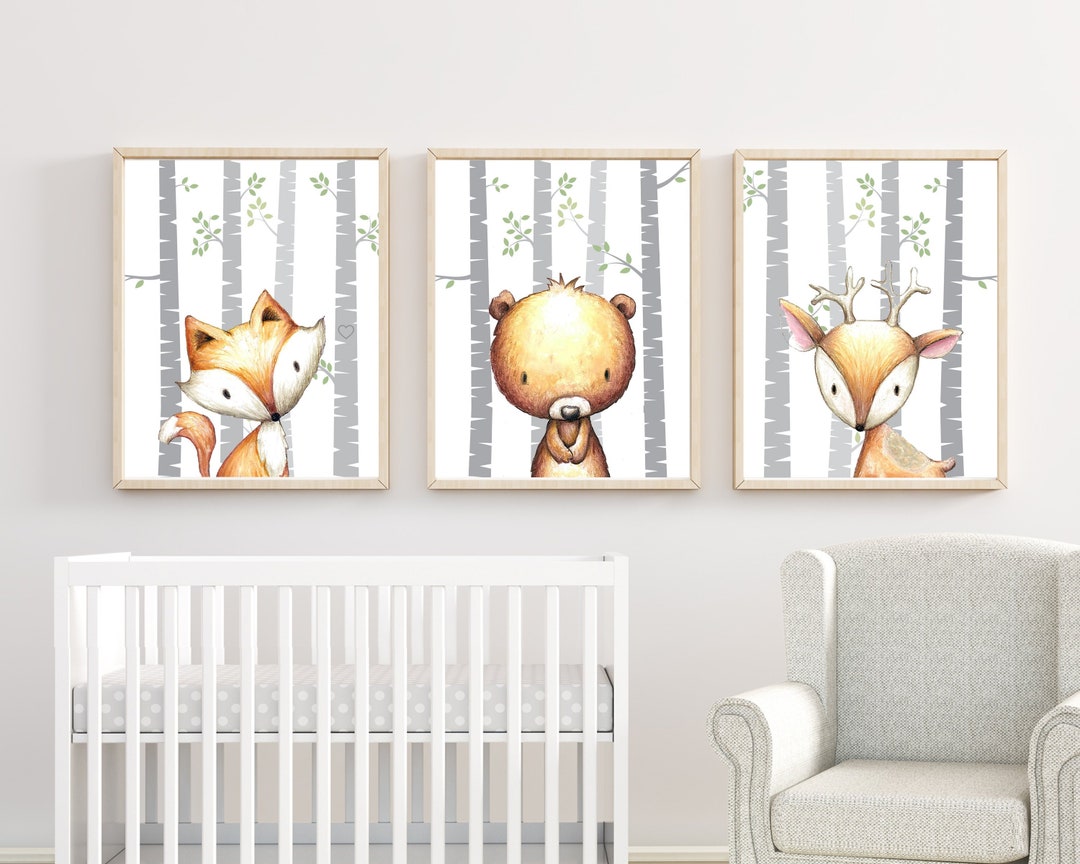 Watercolor Woodland Animals Wall Art Set of 3 Prints - Etsy