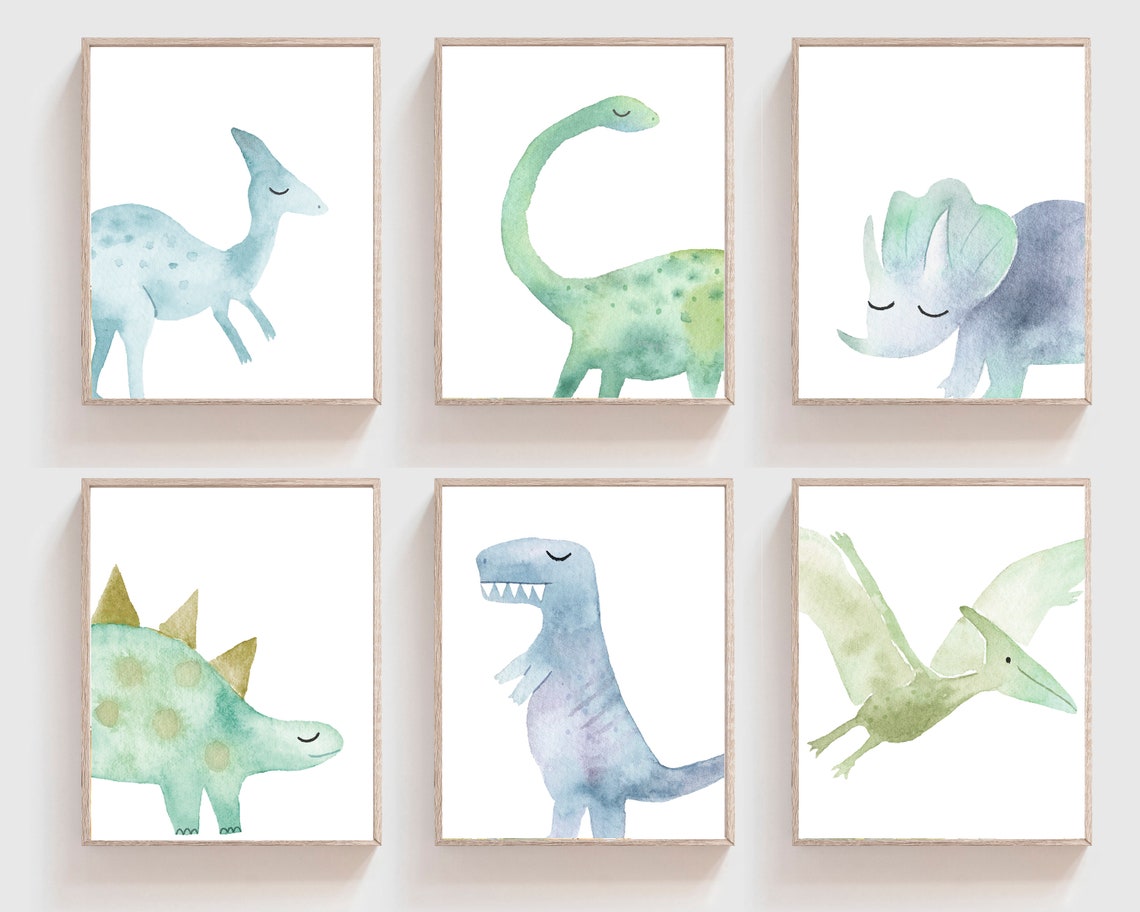 Baby Boy Dinosaur Prints - Watercolor Dinosaur Print - Boy Nursery Art ...
