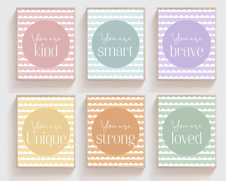 Pastel Girls Affirmation Prints, Girl Bedroom Decor, Rainbow of Color ...