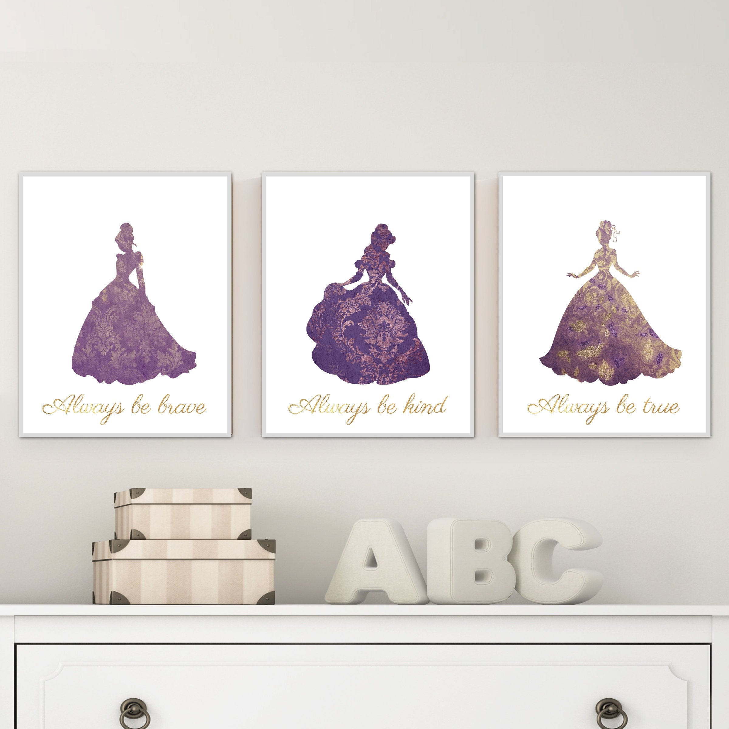 Princess Wall Decor - Princess Print Set - Purple Girls Wall Art ...