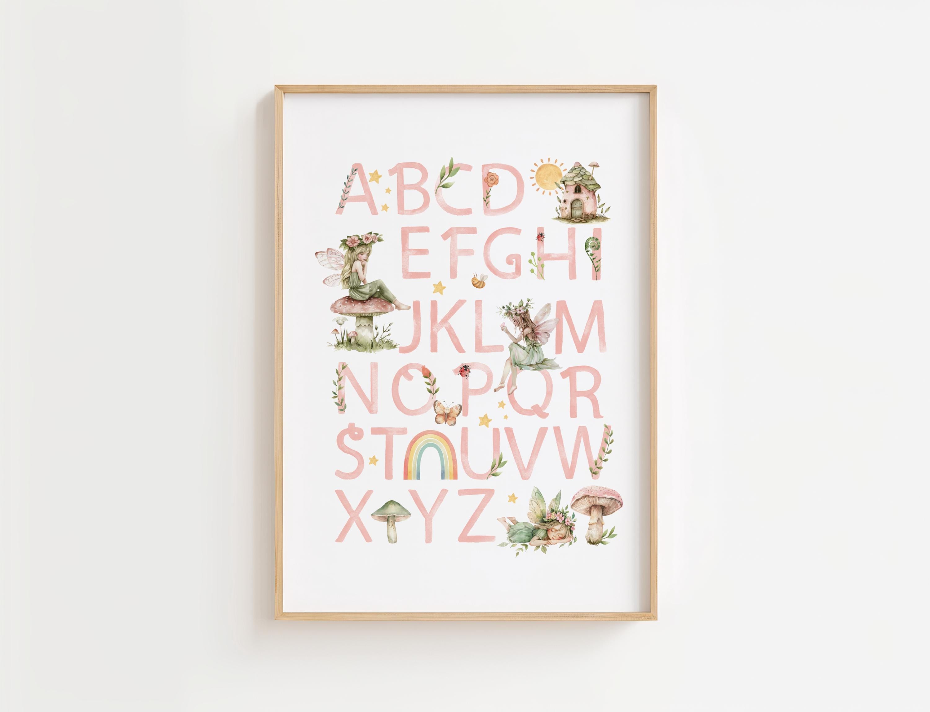Fairy Alphabet Wall Art Printable, Fairy Nursery Decor, Pink and Green ...