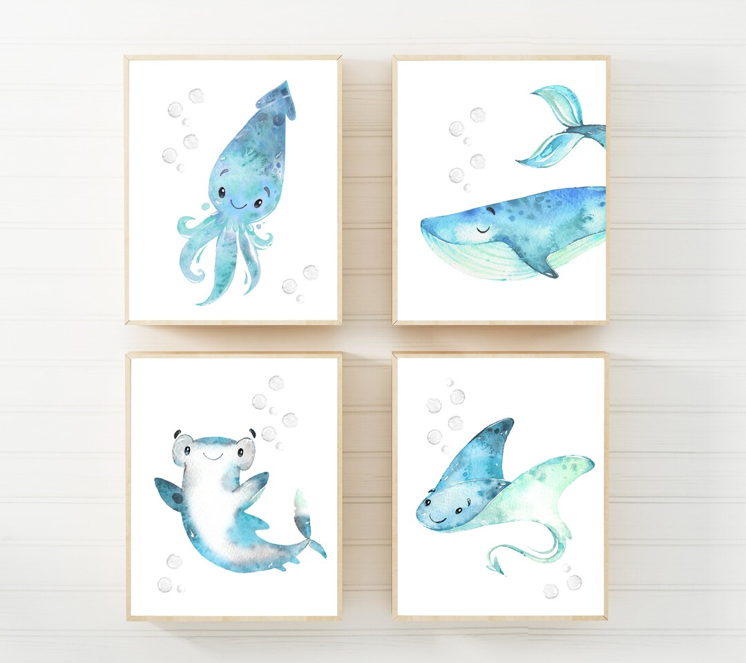 Set of 4 Ocean Prints - Boys Nursery Decor - Sea Themed Nursery - Ocean ...