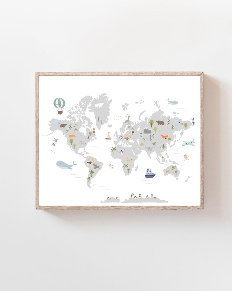 Nursery World Map Print - Kids World Map Art - Printable World Map ...
