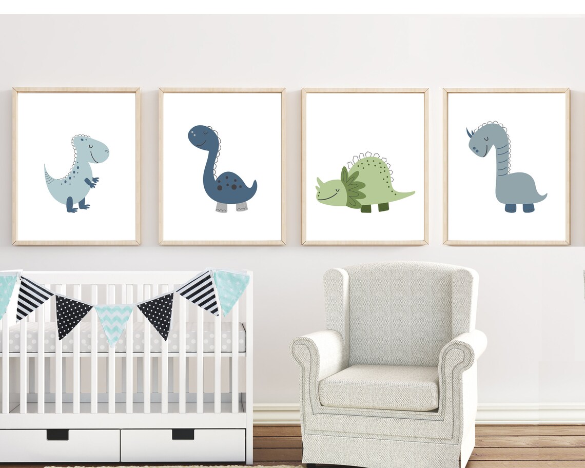 Dinosaur Art Printables Dinosaur Decor Green and Blue - Etsy