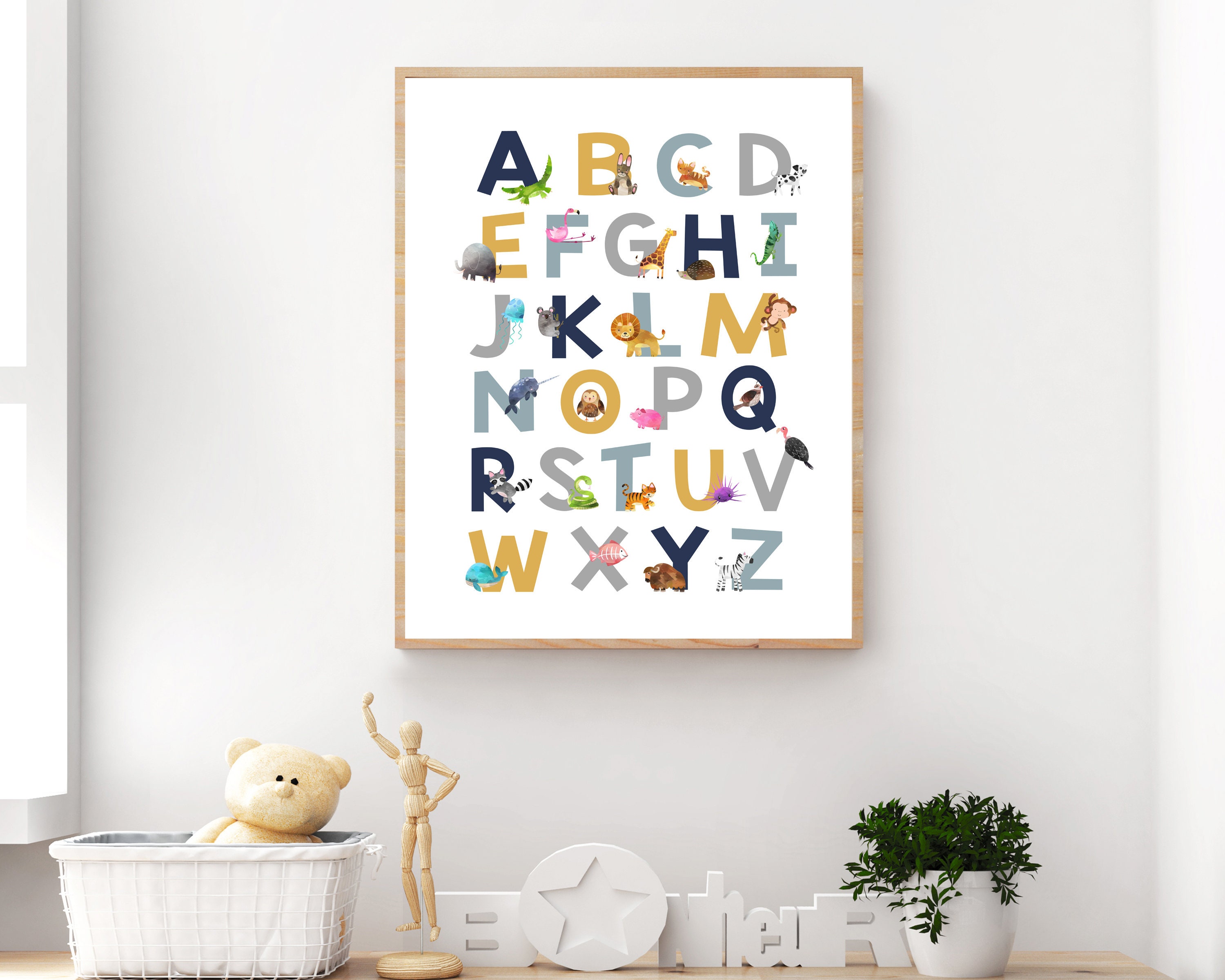 Animal Alphabet Poster Navy Alphabet Print Alphabet Poster | Etsy