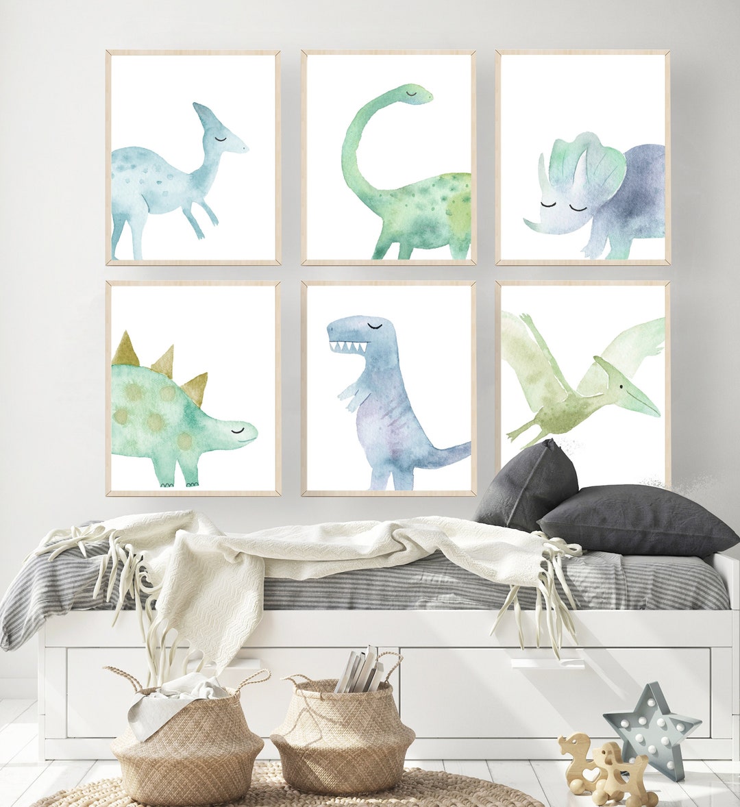 Baby Boy Dinosaur Prints - Watercolor Dinosaur Print - Boy Nursery Art ...