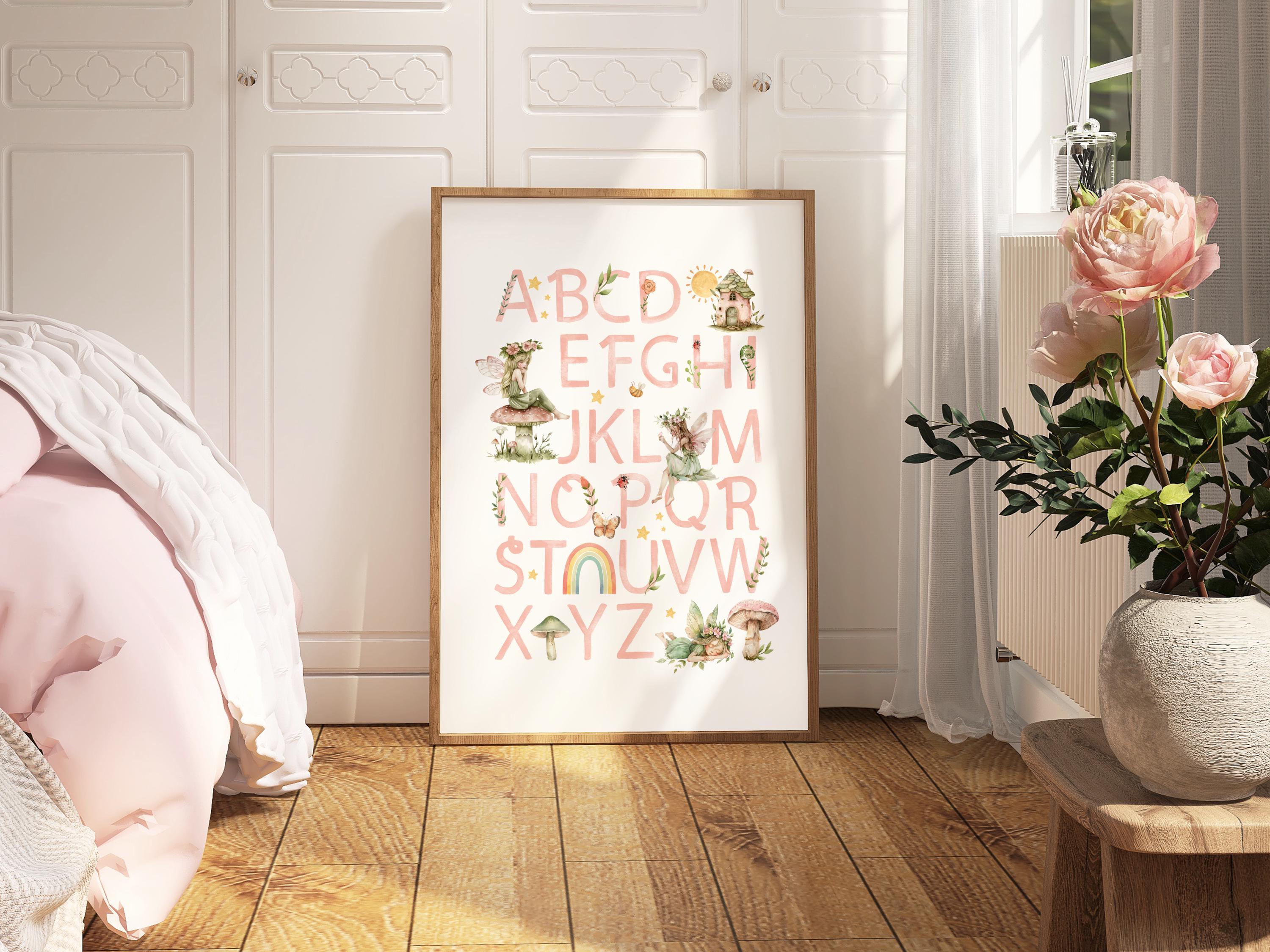 Fairy Alphabet Wall Art Printable, Fairy Nursery Decor, Pink and Green ...