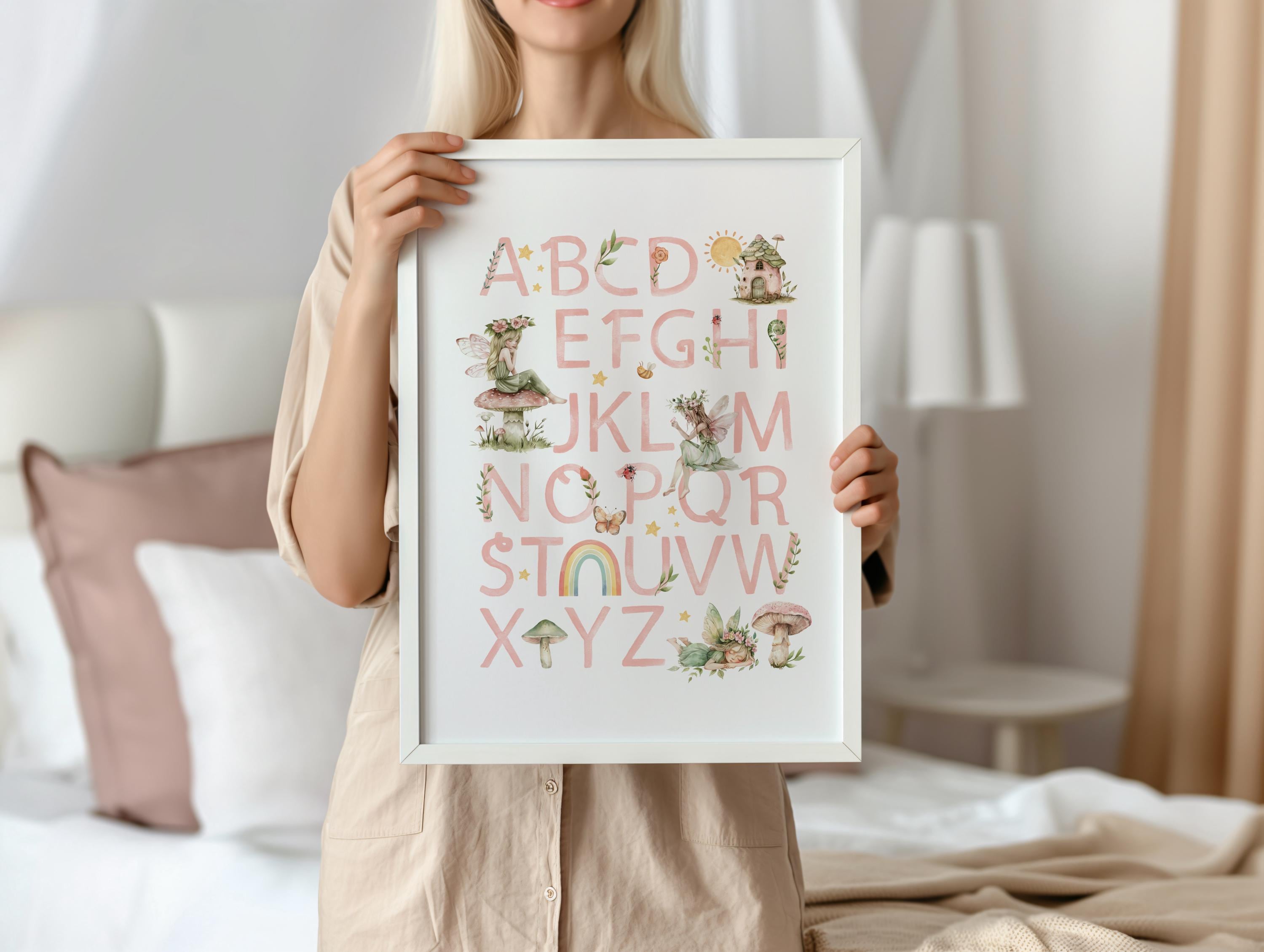 Fairy Alphabet Wall Art Printable, Fairy Nursery Decor, Pink and Green ...