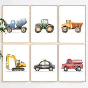 Watercolour Trucks Prints, Construction Nursery Decor, Boys Room Wall ...