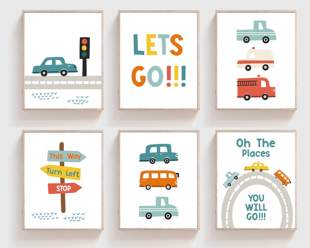 Transportation Wall Art - Car Nursery Decor - Boy Room Car Decor - Set ...