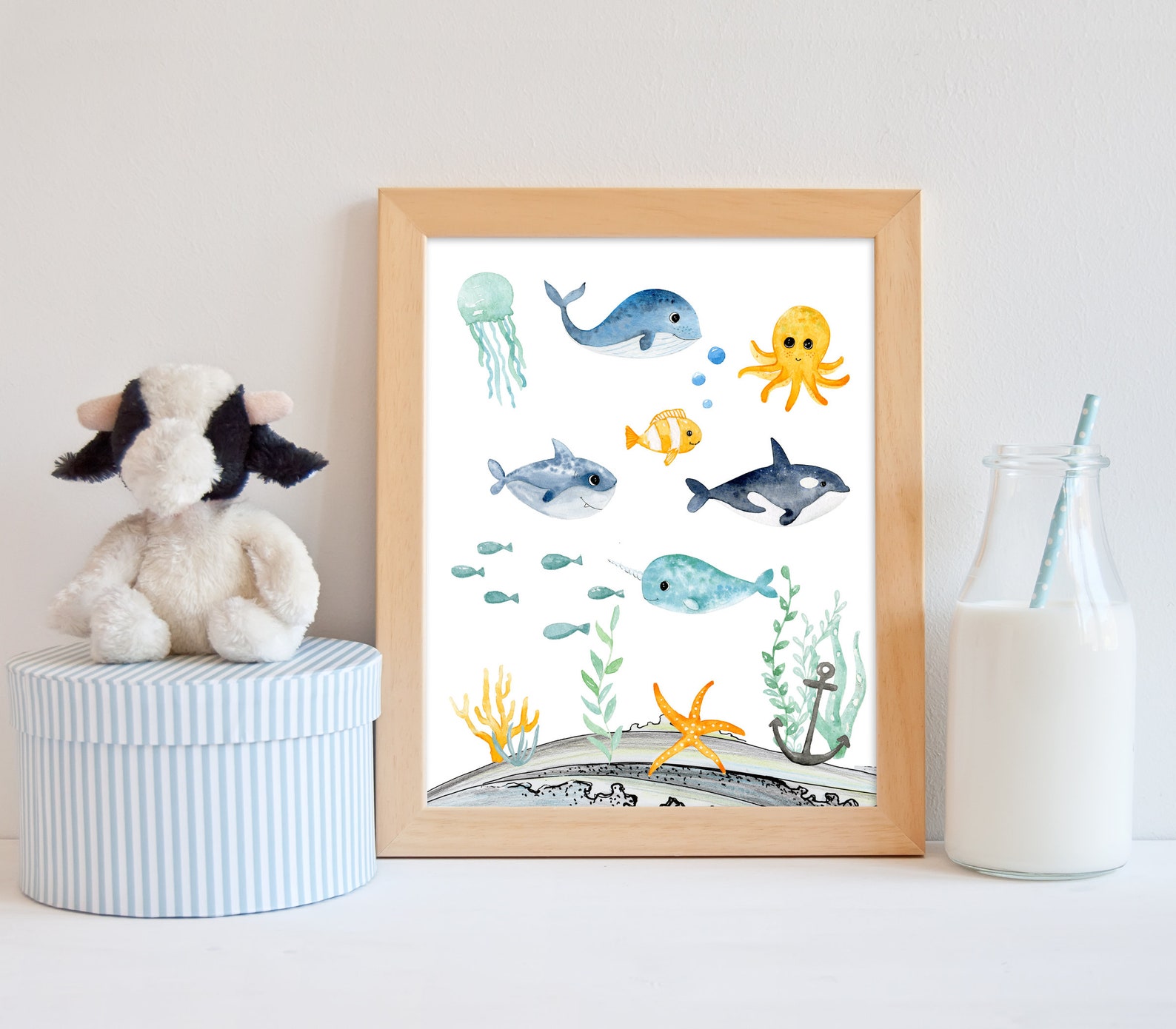Sea Animals Wall Art - Ocean Printable - Boys Bedroom Print - Nautical ...
