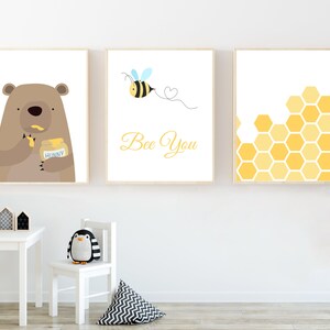 Nursery Bumble Bee Wall Art Print, Bear and Bee Kids Room Decor, Suits ...
