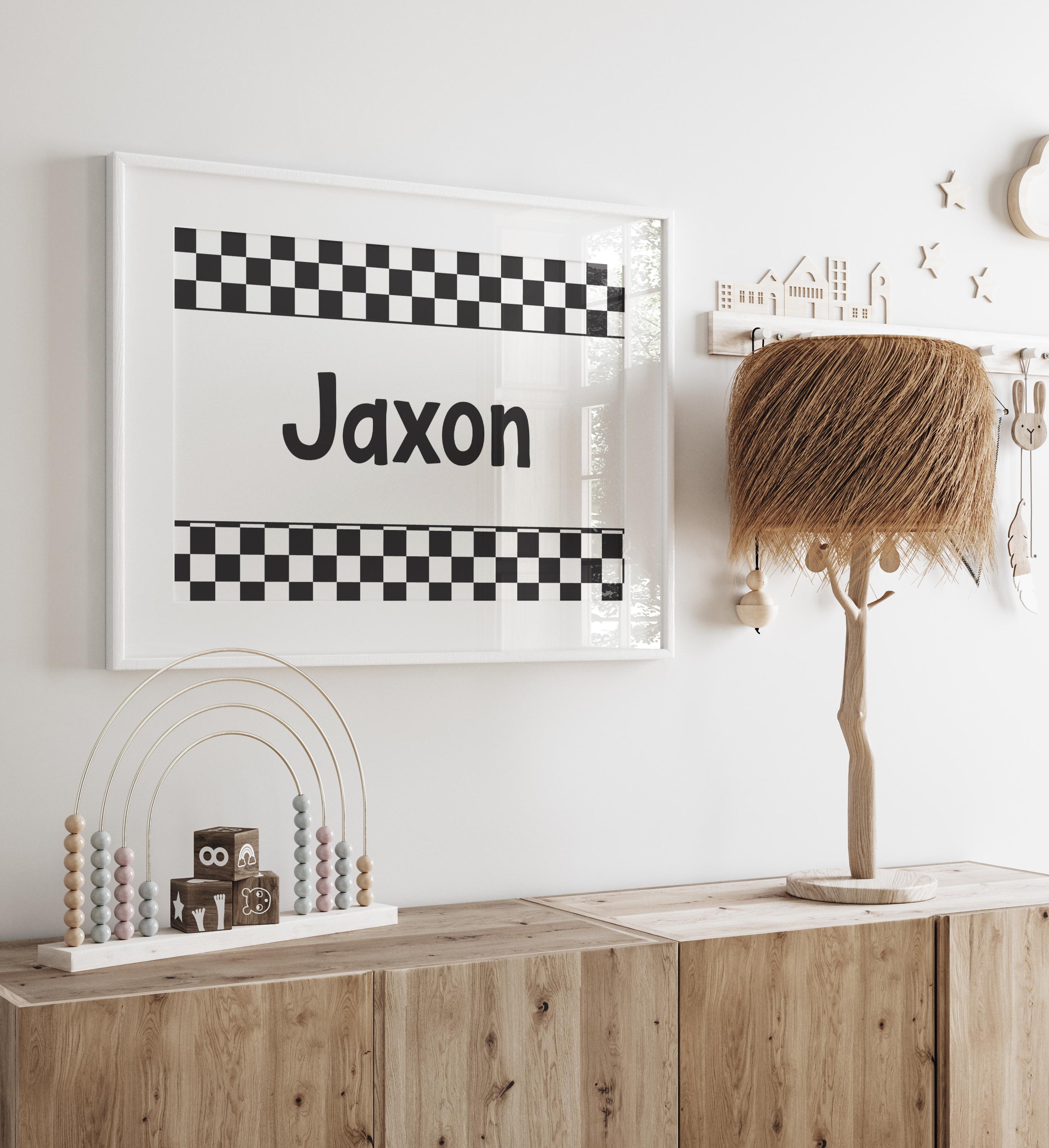 Checkerboard Name Print – Personalized Boys Room Decor, Racing Theme ...