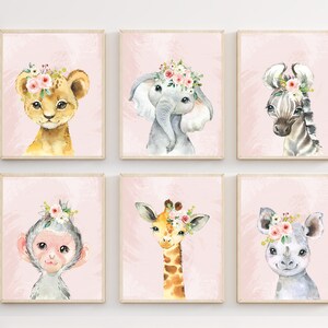 Girls Nursery Decor - Pink Safari Animal Prints - Baby Animal Prints ...