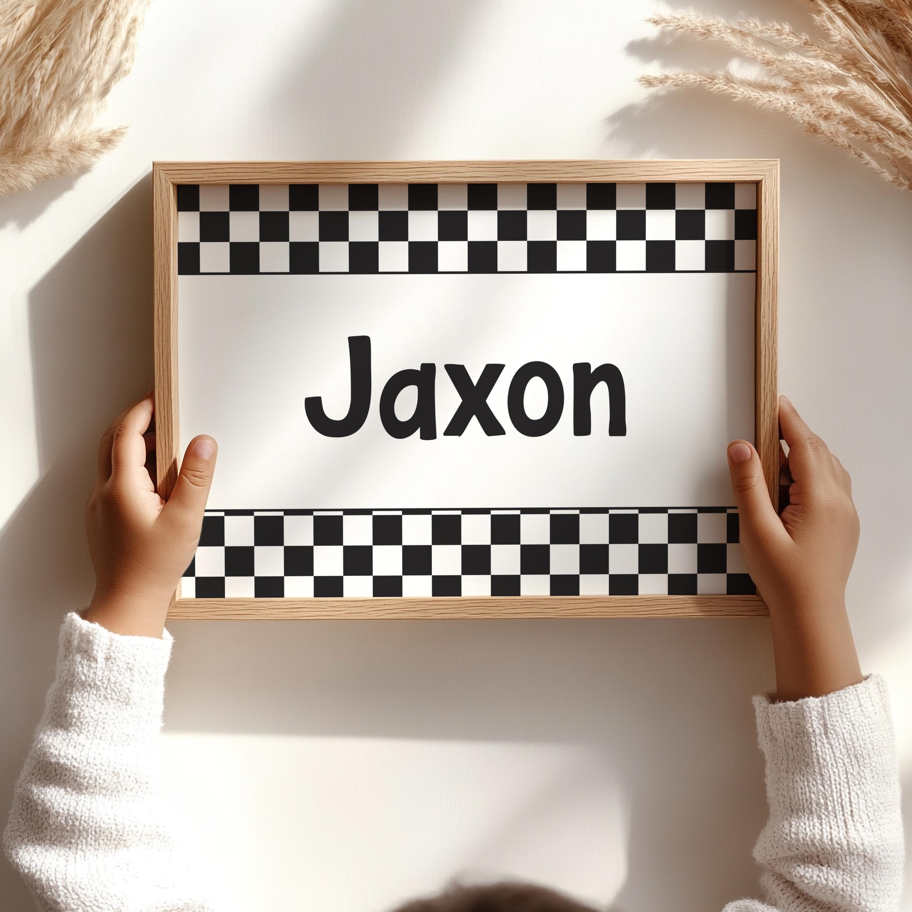 Checkerboard Name Print – Personalized Boys Room Decor, Racing Theme ...