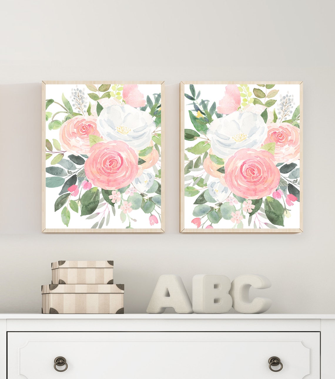 Farmhouse nursery decor Blush pink florals pink flowers | Etsy
