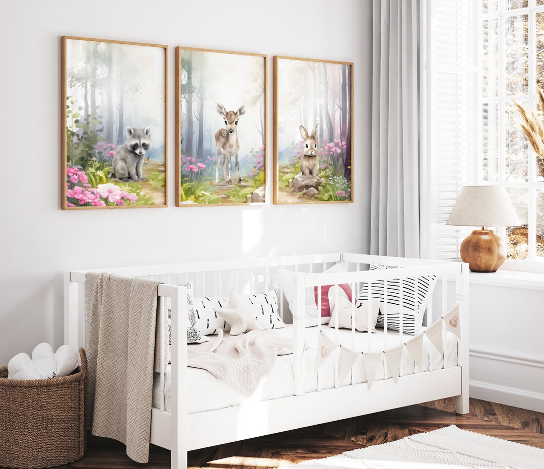 Woodland Animal Prints, Girl Nursery Printable Wall Art, Forest Animal ...