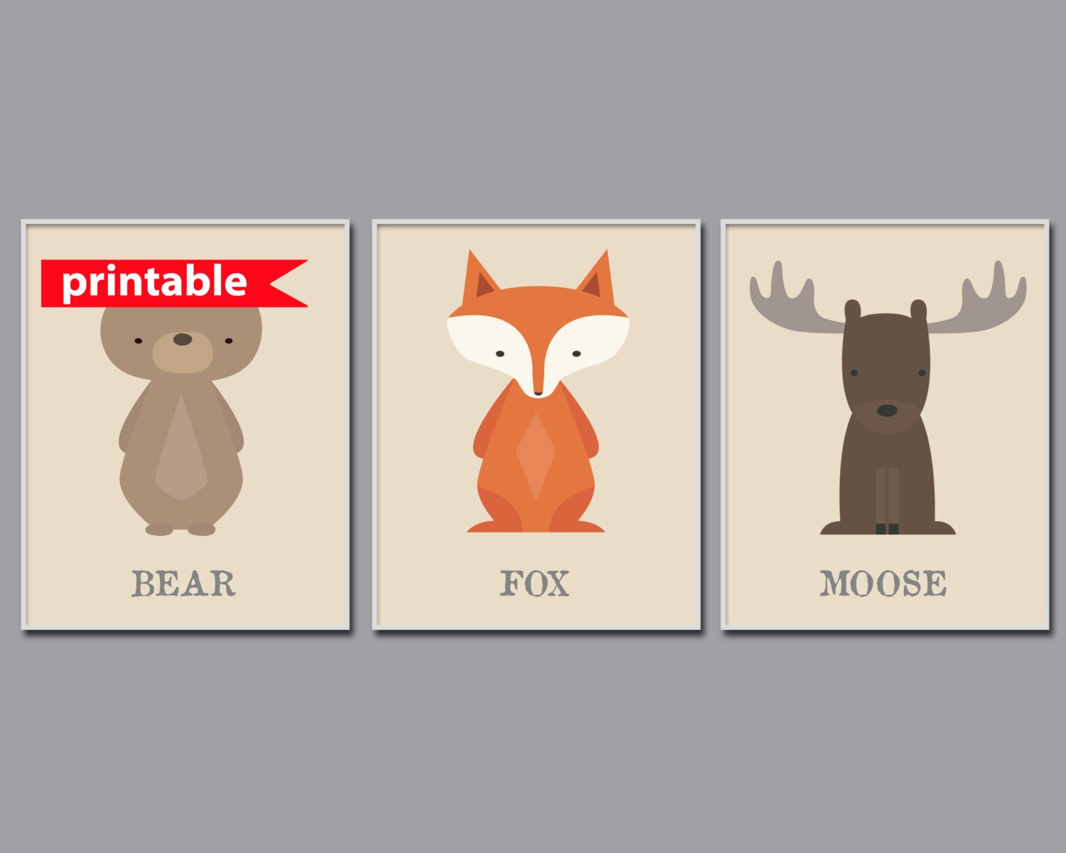 Fox Moose and Bear Nursery Art Baby Boy Woodland Art | Etsy