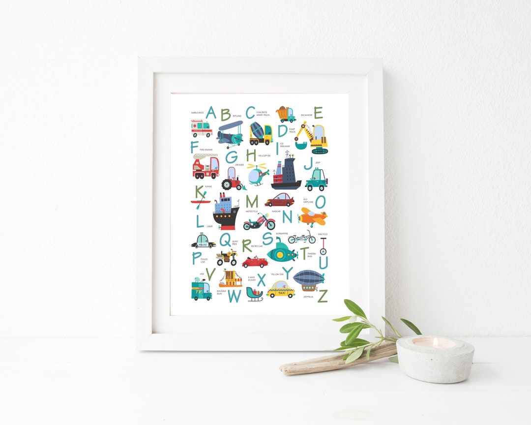 Vehicle Alphabet Children's Art Print, Transport Alphabet Prints ...