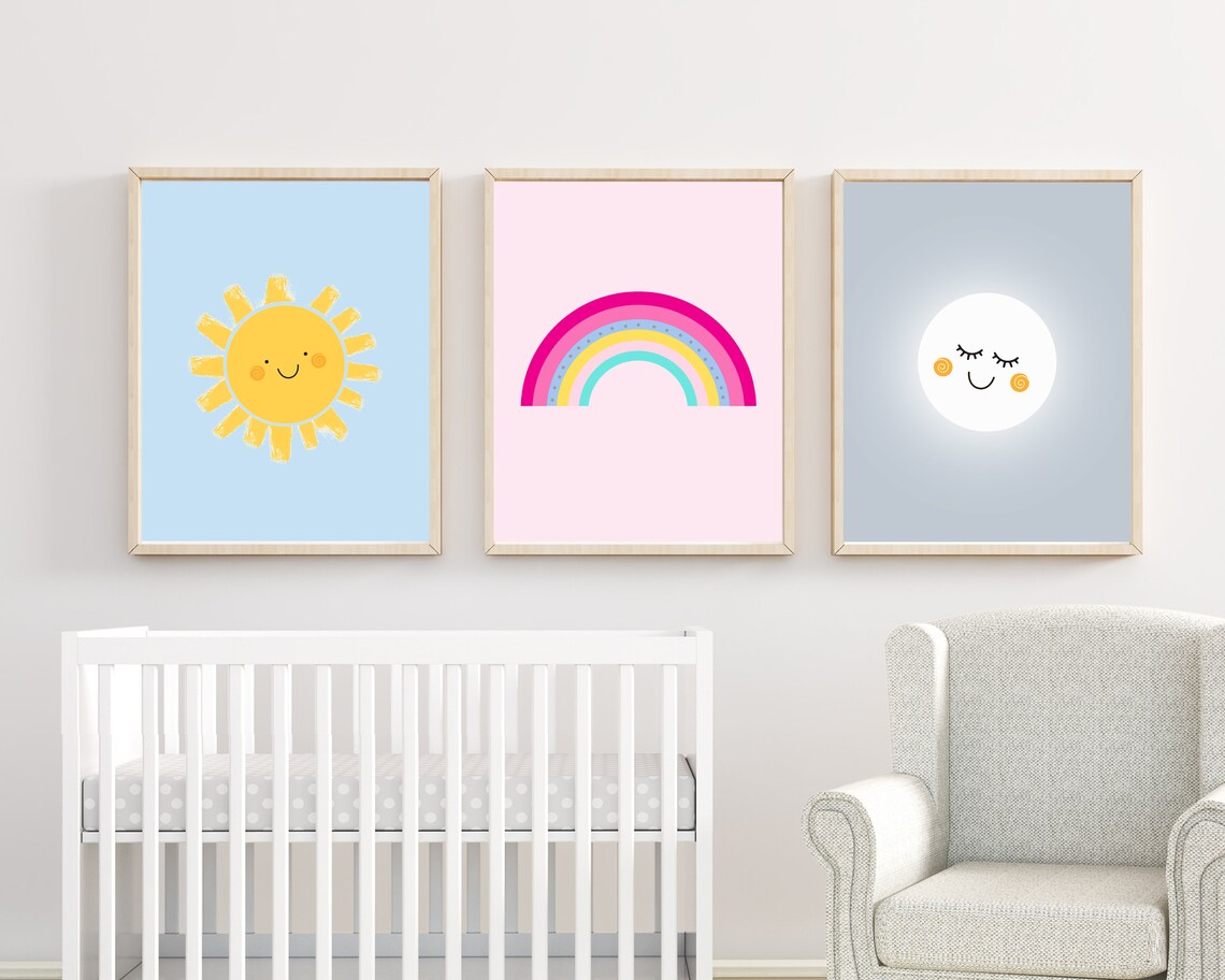 Nursery Wall Art Set Sun Nursery Print Rainbow Nursery | Etsy