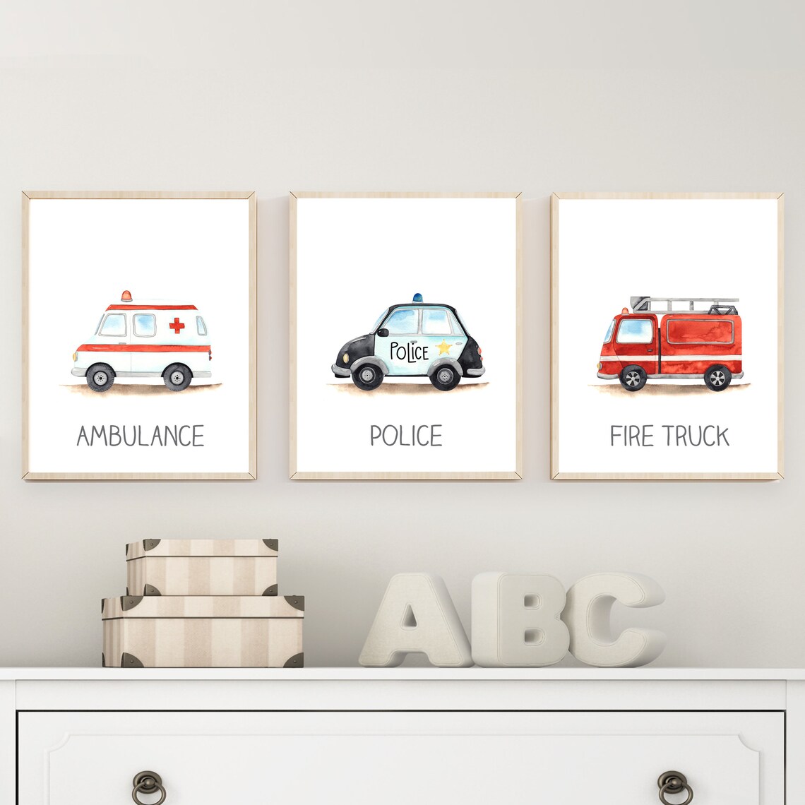 Emergency Vehicle Print - Boys Wall Art - Fire Truck Nursery Decor ...