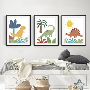 Set of 3 Dinosaur Prints - Dinosaur Boys Room Decor - Toddler Boys Room ...