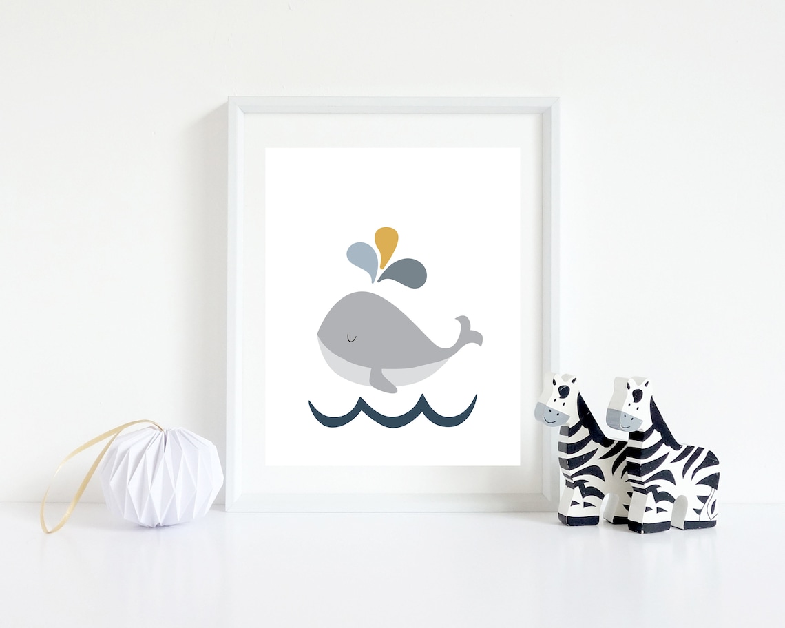 Whale Nursery Print Whale Art Print Neutral Nursery Prints | Etsy