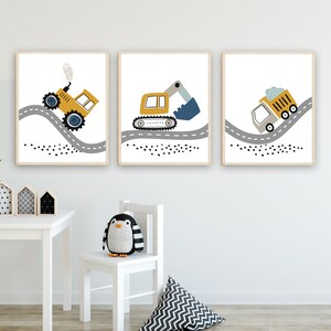 Construction Trucks Nursery Prints, Boys Transportation Wall Art ...