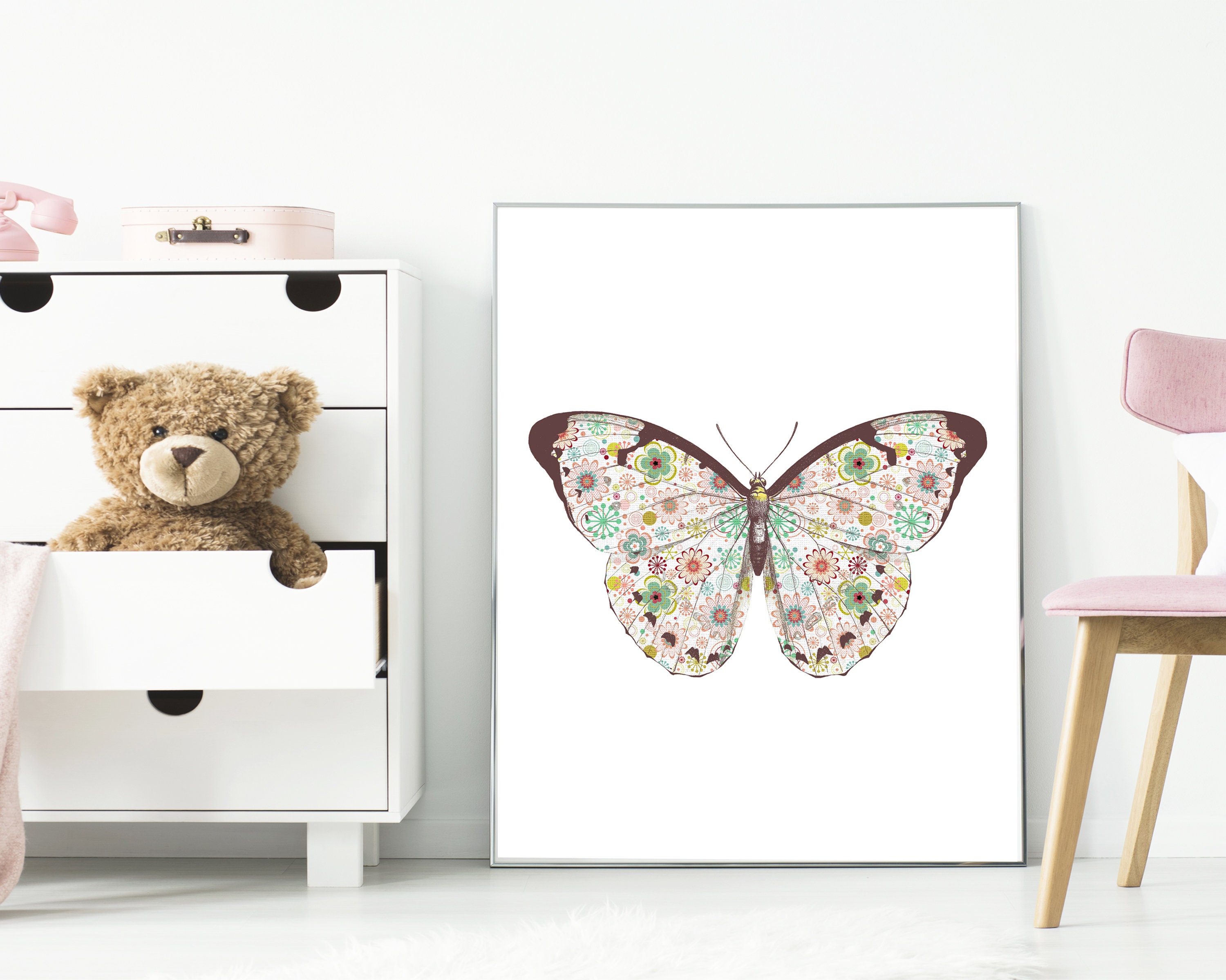 Butterfly Wall Art - Butterfly Printable - Floral Butterfly - Pink ...
