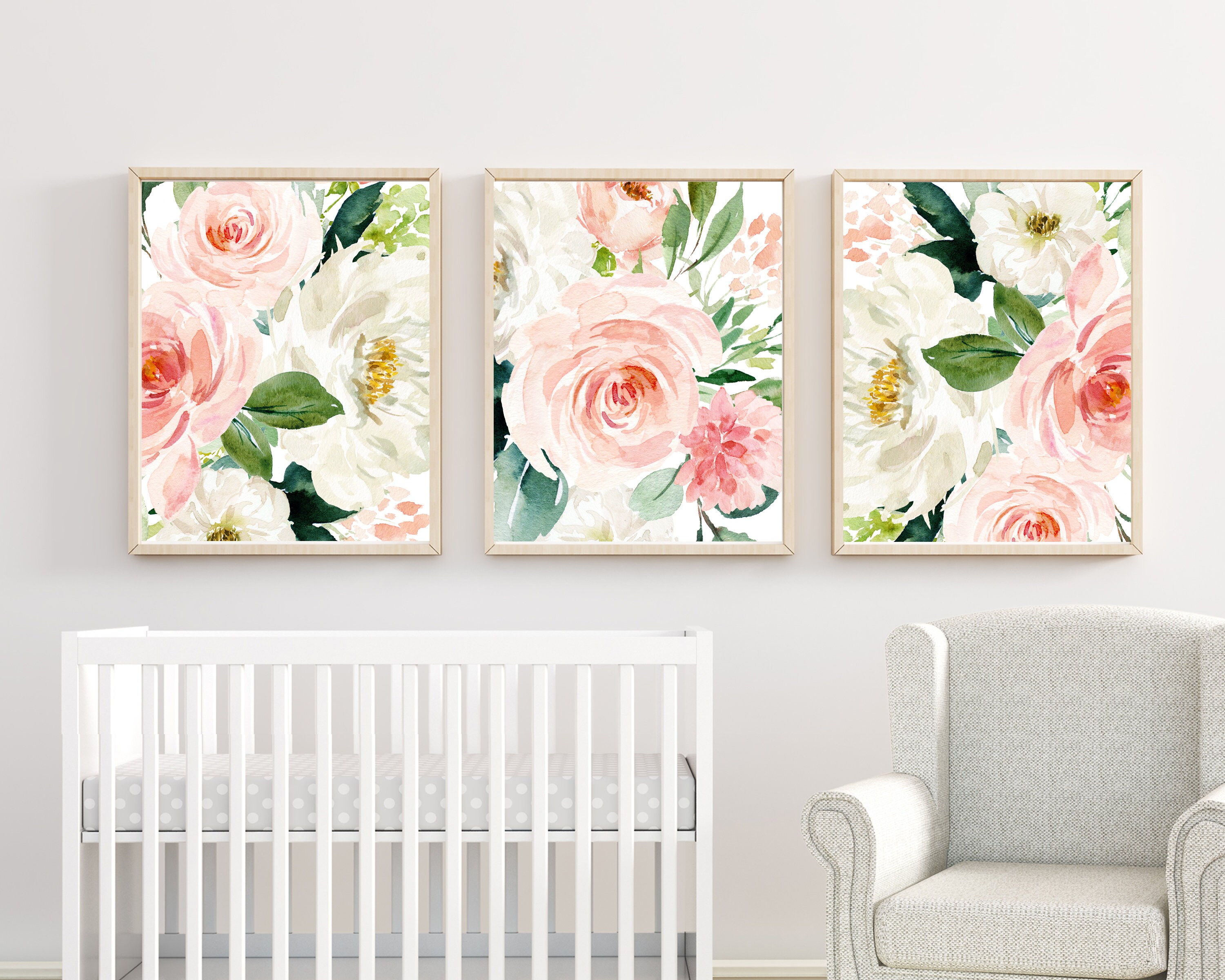 Blush Pink Floral Print Pink Flowers Farm House Nursery | Etsy