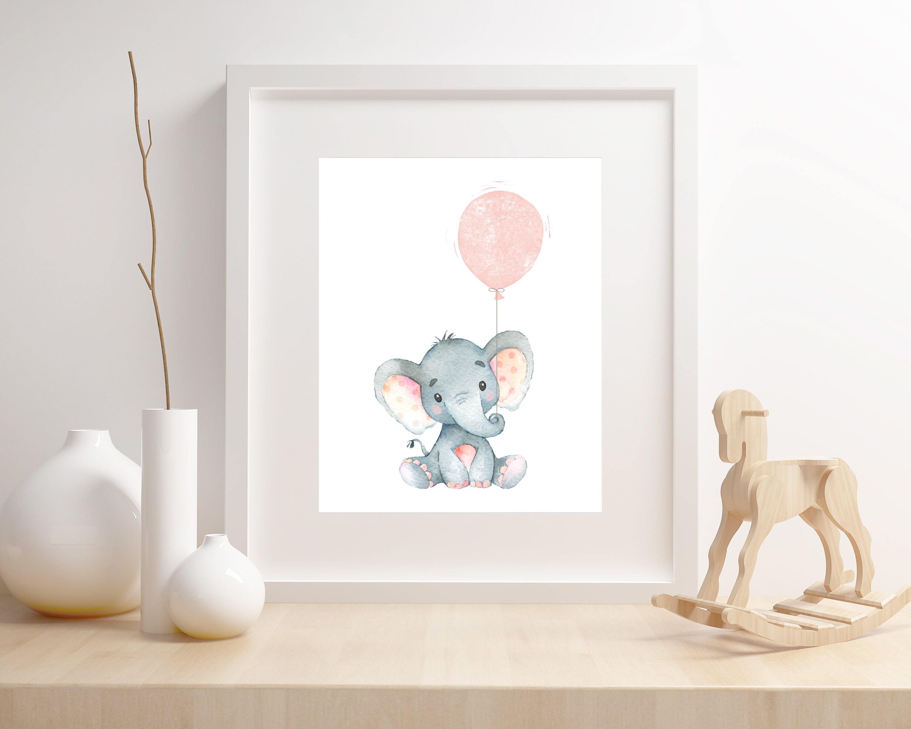 Elephant Nursery Wall Art, Baby Girl Decor Print, Girls Jungle ...