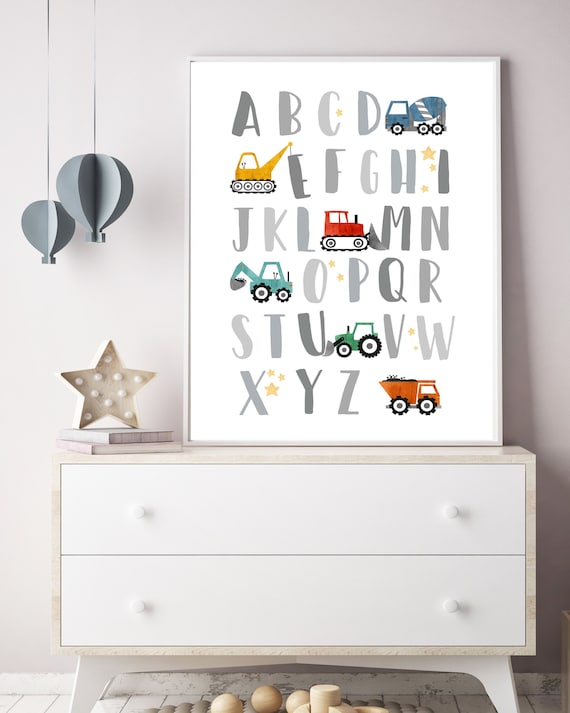 Truck Alphabet Construction Truck Art Prints Baby Boy - Etsy