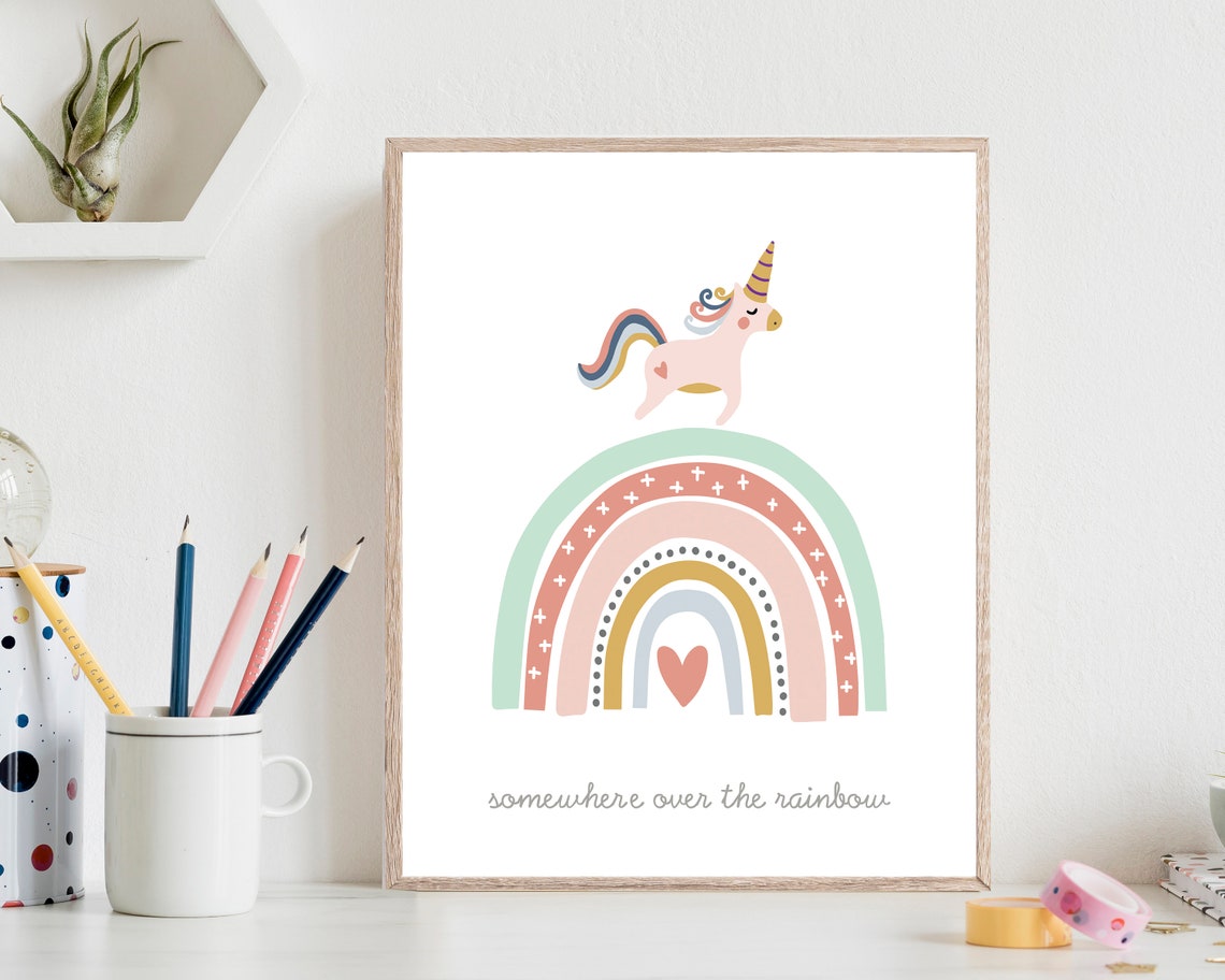Baby Unicorn and Rainbow Printable Girl Rainbow Print | Etsy