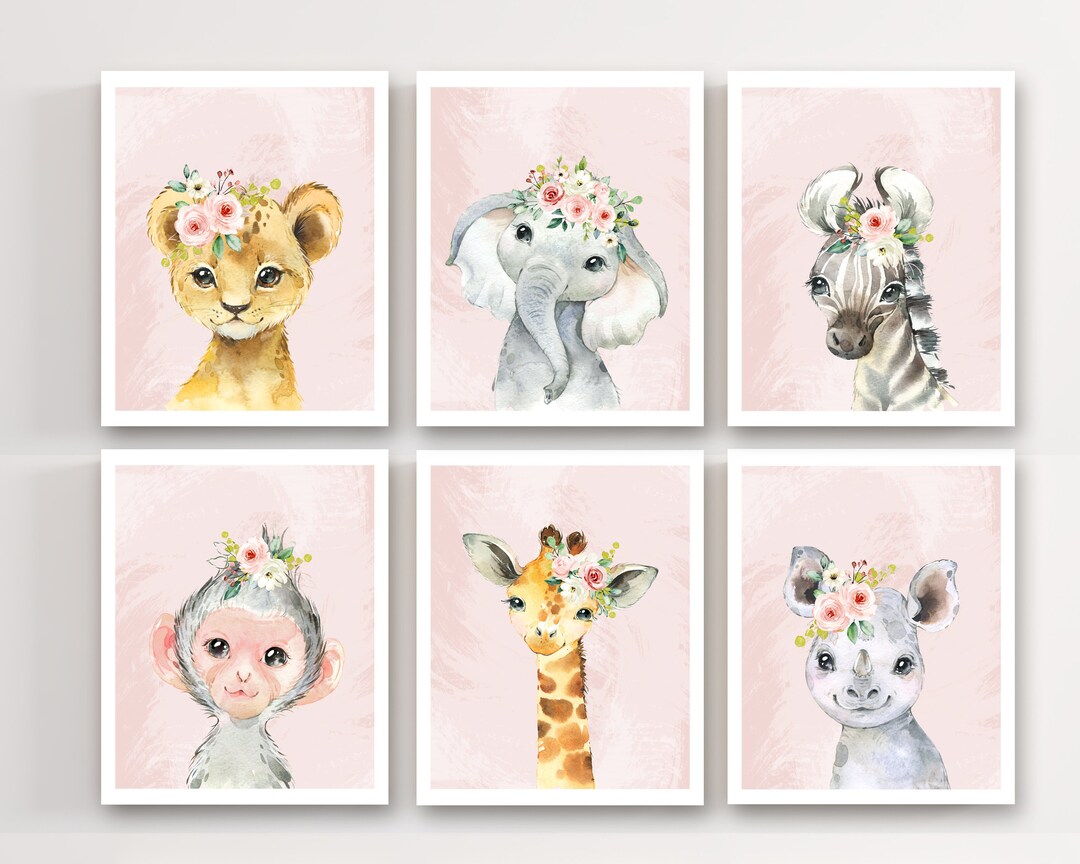 Girls Nursery Decor - Pink Safari Animal Prints - Baby Animal Prints ...