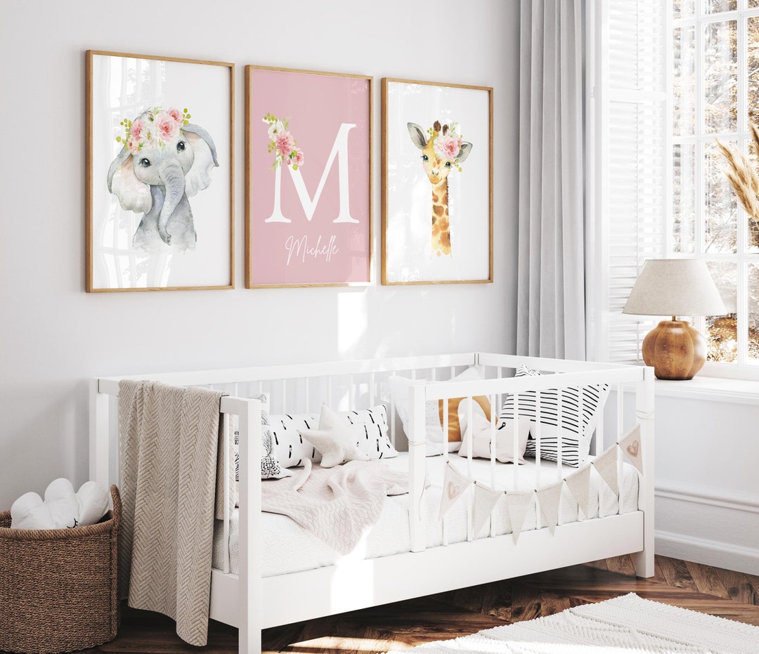 Personalized Girls Nursery Prints, Safari Nursery Prints, Baby Girl ...