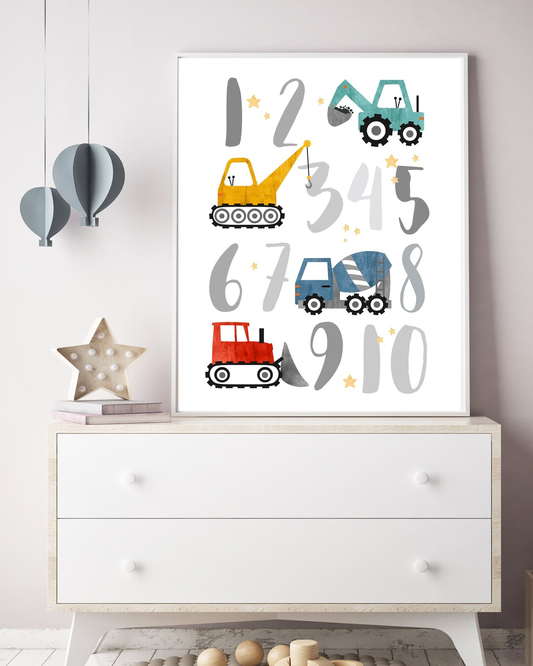 Truck Numbers - Construction Truck Art Prints - Baby Boy Nursery ...