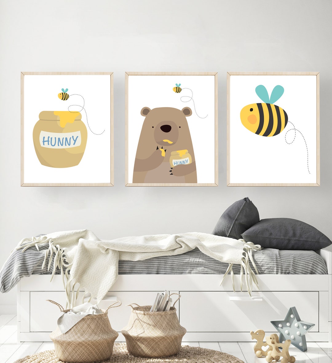 Bear and Bee Nursery Art - Honey Bee Nursery Decor - Bumble Bee Wall ...