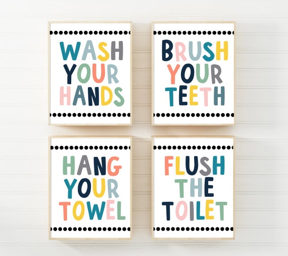 Kids Bathroom Set Bathroom Wall Art Colorful Bathroom - Etsy