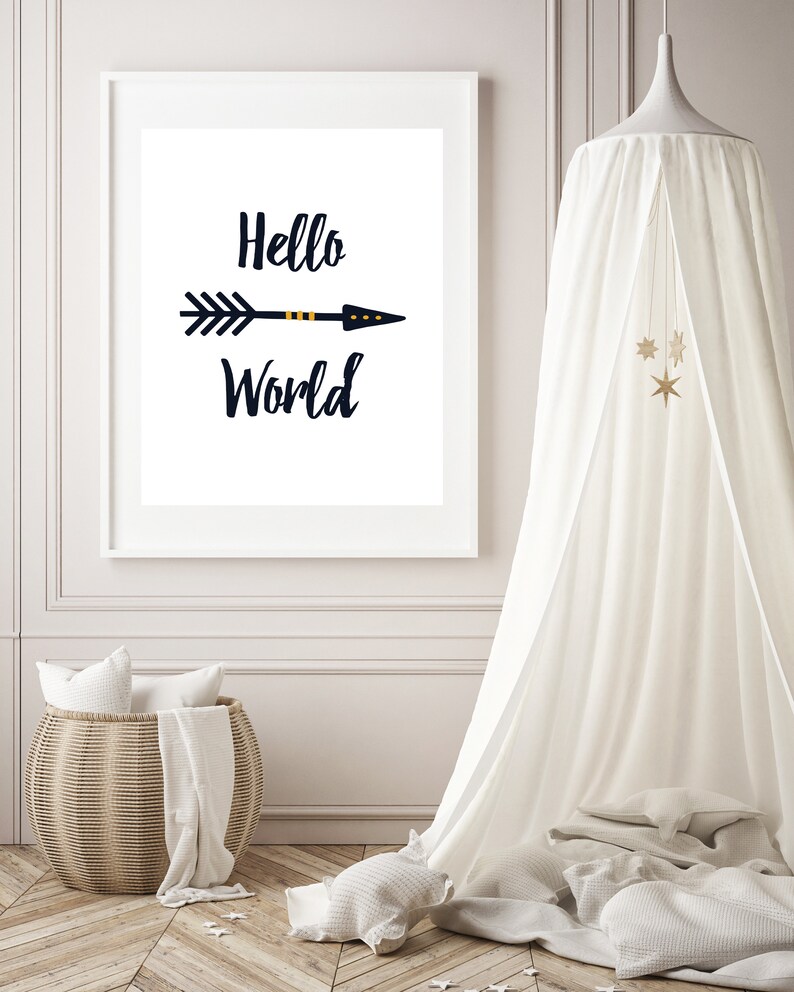 Hello World Wall Art Print Baby nursery wall art print | Etsy