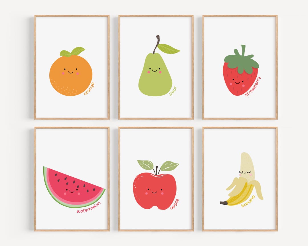 Colorful Fruit Print Set, Nursery Wall Art, Educational Poster, Digital Download, Kids Room ...