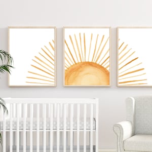 Sunshine Nursery Decor, Set of 3 Sun Prints, Watercolor Sun Prints ...