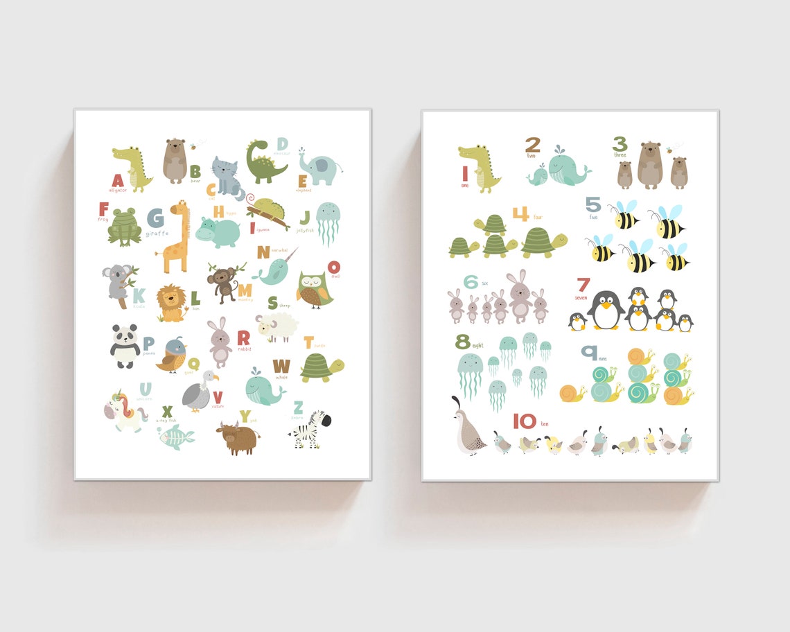 Alphabet and Numbers Wall Art - ABC Print - Numbers Poster - Playroom ...